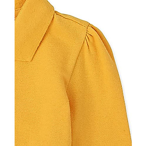 The Children's Place Baby Girls and Toddler Girls Long Sleeve Ruffle Pique Polo, Yellow Pencil, 2T