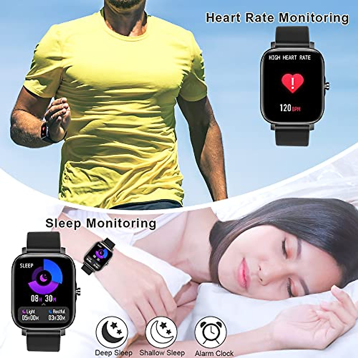 Smart Watch for Men Women 2022, 1.69" inch Fitness Tracker Watch Sport Smartwatch with Heart Rate and Sleep Monitor, IP68 Waterproof Calorie/Step Counter Activity Tracker/Smart Tracker for Android iOS