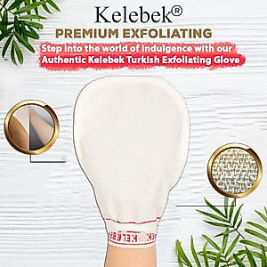 Kelebek Premium Natural Exfoliating Gloves, Turkish Hammam Kese, Original Exfoliating Mitt, Body Scrub for Men and Women (Body & Face (Medium) White)