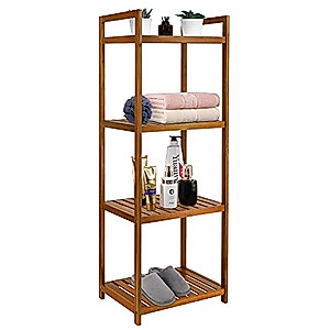 Utoplike Teak Wood Bathroom Shelf Organizer Stand, Standing Shelves Shower Caddy Units, Freestanding 4 Tier Bath Storage for Floor, Kitchen, Office
