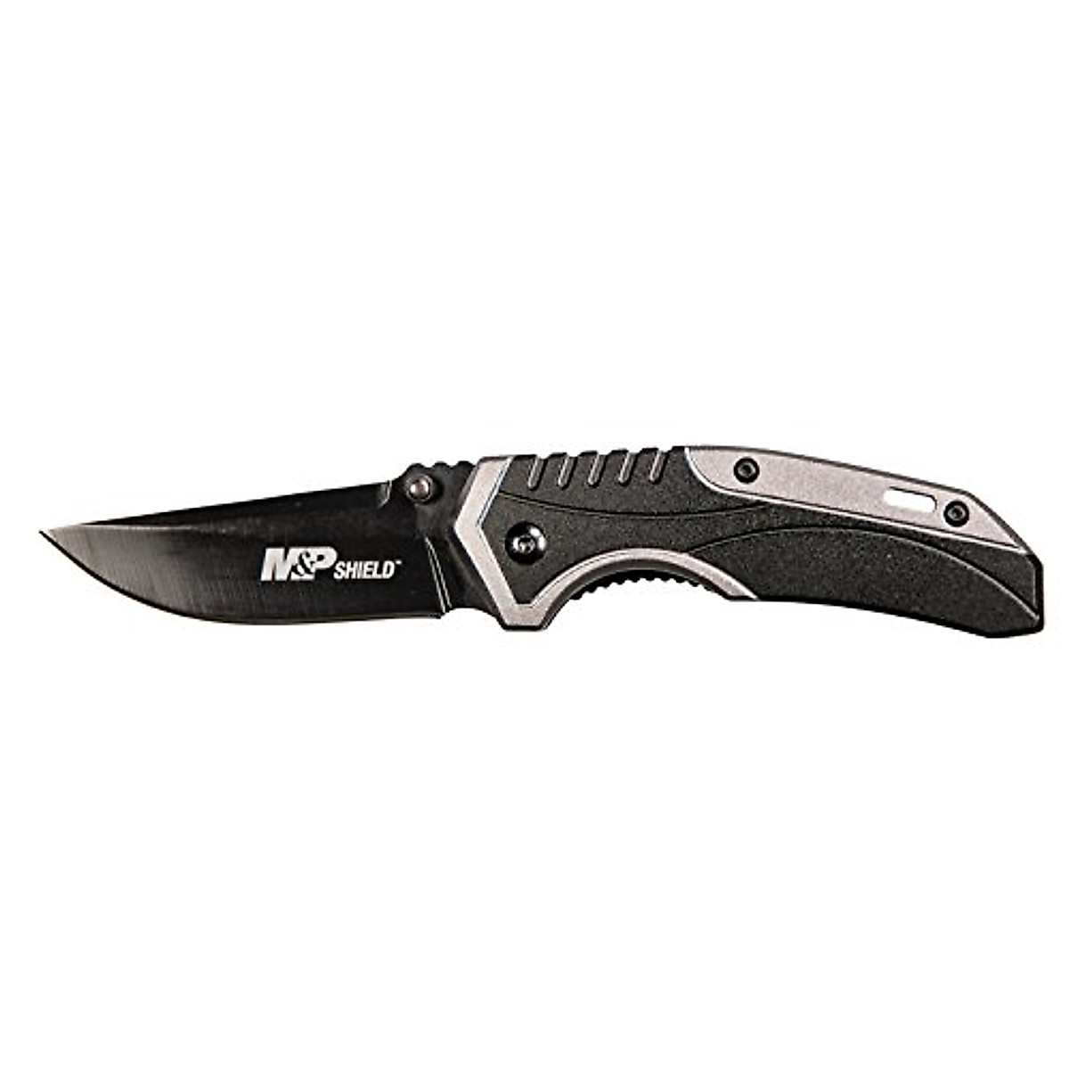 Smith & Wesson M&P Shield 6.7in S.S. Assisted Opening Knife w/2.75in Drop Point Blade and Aluminum w/Rubber Handle for Outdoor, Tactical, Survival and EDC