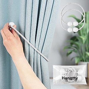 Hangtty 6 Pack Strong Magnetic Curtain Tiebacks Rope Decorative Curtain Tie Backs Magnetic Curtain Holders for Drapes Window Treatment Holdbacks, White