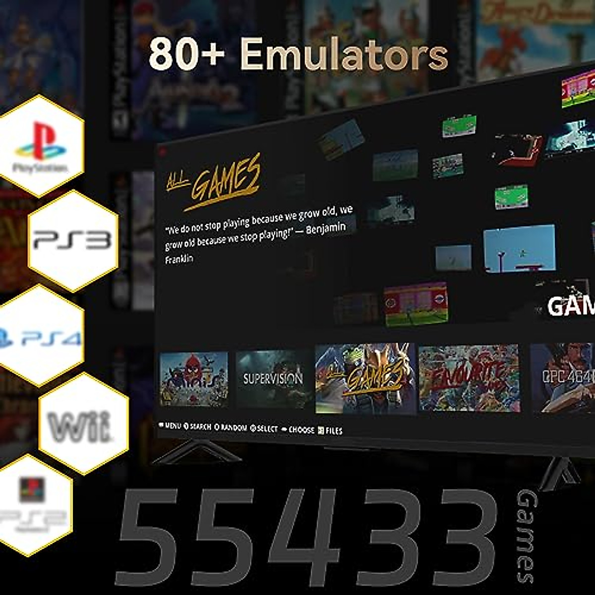 Emulator Console Game HDD with 55433 Video Games, 4T Retro Game Console Hard Drive with 80+ Emulator Console, 42 AAA PC Games, 3 Game Systems, Sata 3 to USB 3.0 Cable, Plug and Play for Win 8.1/10/11