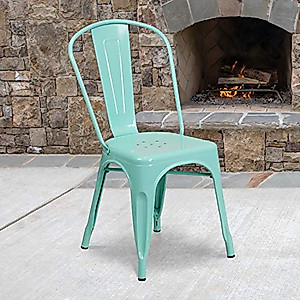 Flash Furniture Commercial Grade Mint Green Metal Indoor-Outdoor Stackable Chair