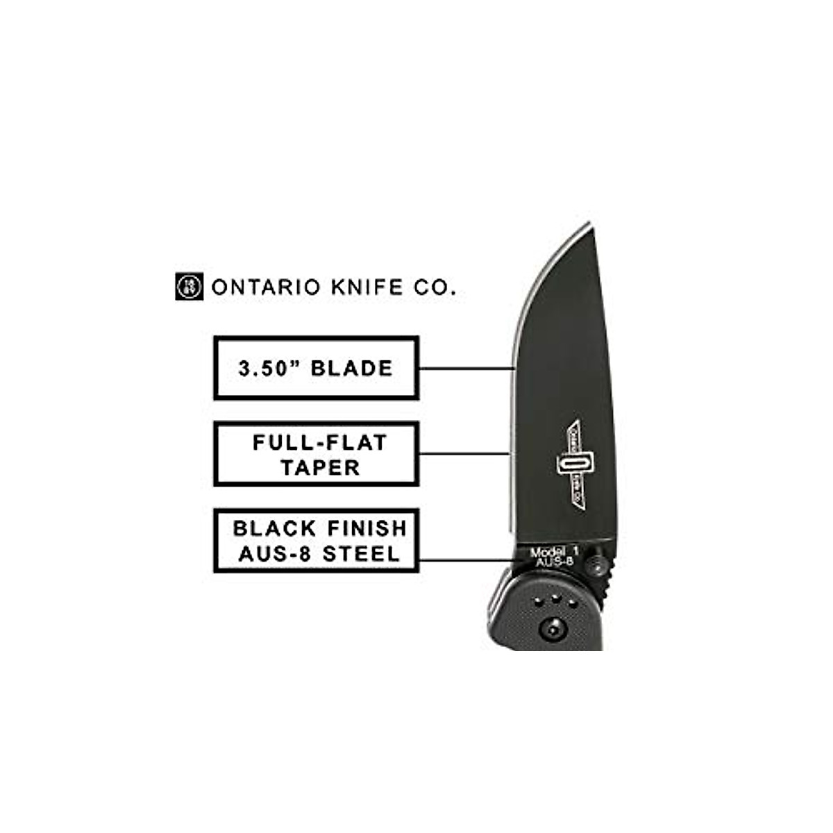 Ontario Knife Company 8846 Rat-1 Black Coated AUS-8 Stainless Steel 3.6 in Plain Edge Blade Nylon Handle 4-Position Reversible Clip Folding Knife for Outdoor, Tactical, Survival & EDC (Black)