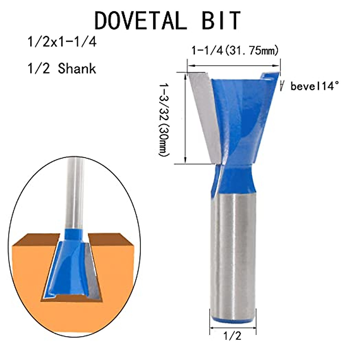 CHCYWJGJ 1/2 ShankDovetail Router Bit 1-1/4” Half-Blind Through Dovetail Bits for Making Boxes Drawers Chests for Engraving Router planing Head Wood Cutter