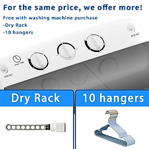 Erivess Portable Twin Tub 18lbs Washing Machine with Drying Rack and 10 Hangers, 11lbs Washer Mini Compact Laundry Machine with 7lbs Spinner, Semi-automatic Washer Combo for Dorms, Apartment