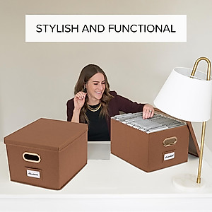 Decorative File Box Organizer Set of 2 - Collapsible Linen File Cabinet for Easy File Folder Storage - Store All Your Documents and File Folders in Style