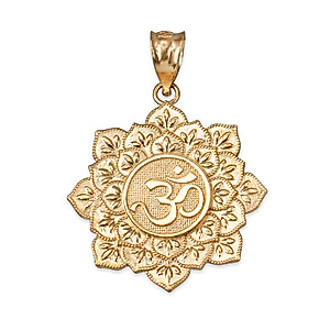 LA BLINGZ 14K Yellow Gold Om Lotus Mandala Pendant Necklace (Pendant Only)