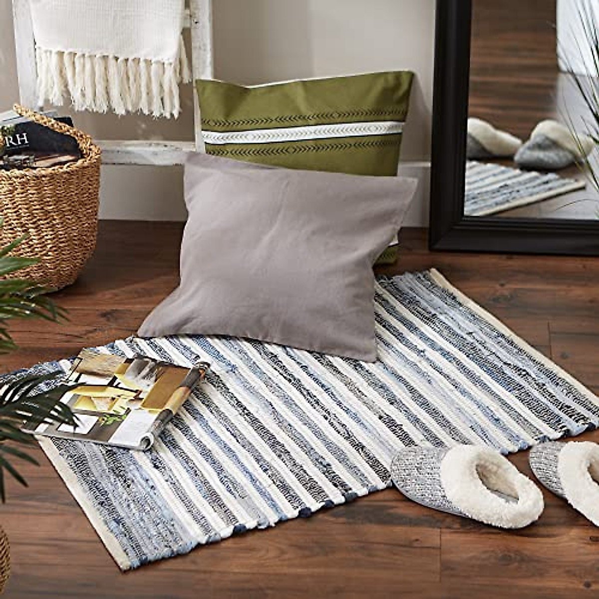 DII Chindi Home Collection Handwoven Multicolor Area Rag Run, 2x3', Denim