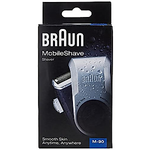 Braun MobileShave M-90 Travel Shaver Silver (Precision Trimmer, Smart Foil, Wide Floating Foil, Washable)