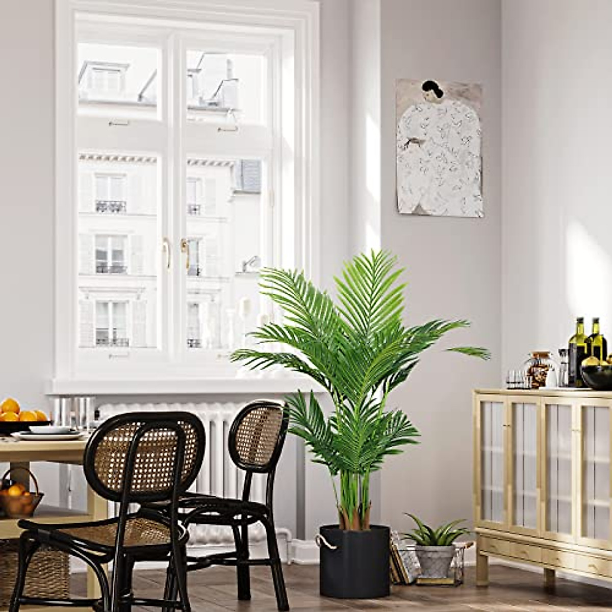 VIAGDO Artificial Kentia Palm Tree 4ft Tall Fake Palm Tree Decor with 15 Trunks Faux Tropical Palm Silk Plant Potted Dypsis Lutescens Plants for Modern Home Office Floor Corner Decor Indoor, 2 Pack