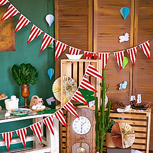 328ft Carnival Circus Party Decorations Supplies, Circus Carnival Bunting Banner 200 pcs Red and White Striped Pennant Banner Flags String Triangle Bunting Flags for Carnival Birthday Party