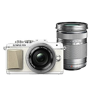 Olympus Pen Lite E-PL7 (White) with 14-42mm EZ and 40-150mm Lens (Silver) - International Version (No Warranty)