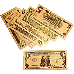 LONG7INES USA President 1/2/5/10/20/50/100 Dollar Bill Banknote, 24k Gold Coated Legacy Limited Edition Chief Executive Banknote Bill Great Gift for Coin Currency Collectors and Republican (70 Pack)