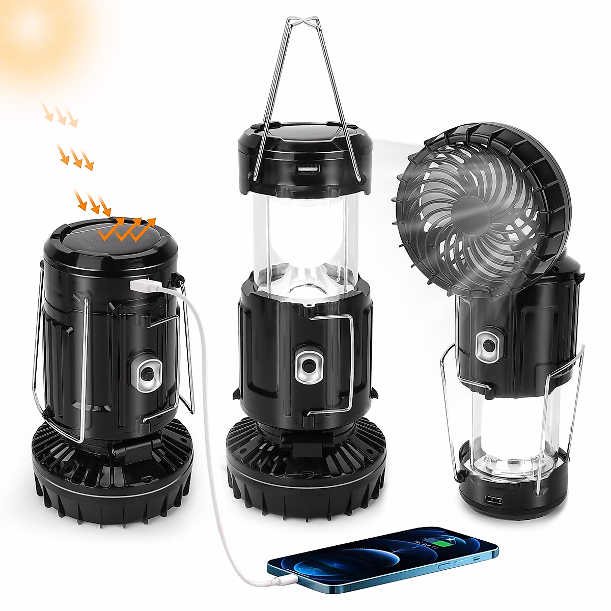 2024 Upgrade Solar Powered Camping Lantern with Fan - Stay Cool and Well-lit During Outdoor Adventures with This Versatile Lantern Featuring a Built-in Fan for Added Comfort.