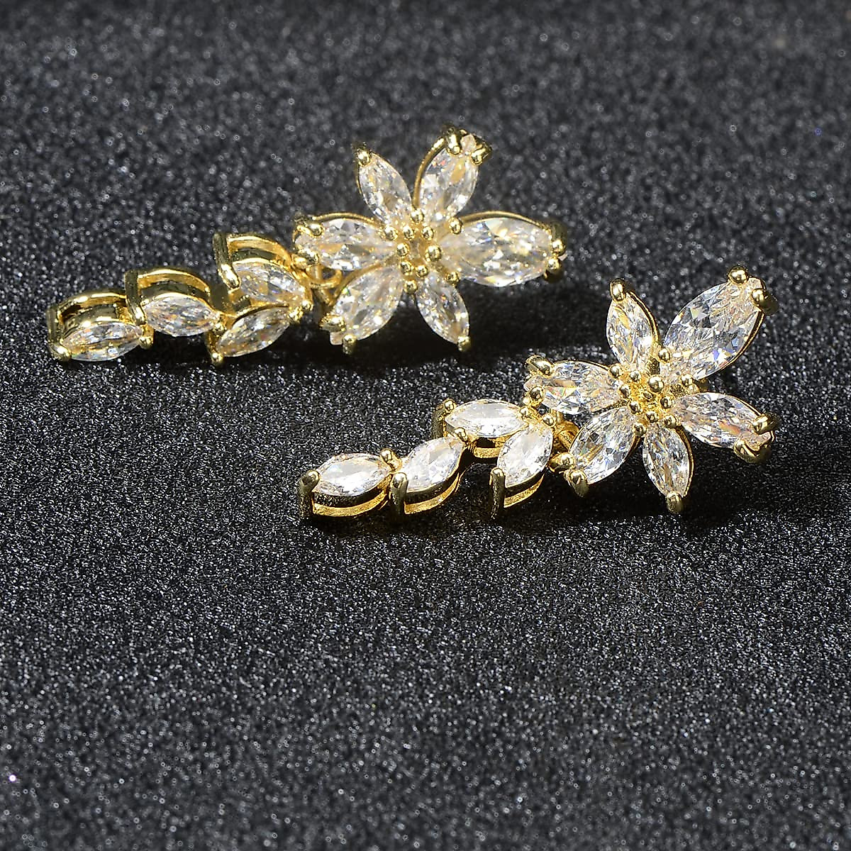 Gold Cubic Zirconia Bridal Earrings - Women’s Marquise CZ Cluster Floral Leaf Crystal Rhinestone Dangle Drop Earring Sterling Silver for Bride Bridesmaids Mother of Bride Party Prom Earrings for Girls