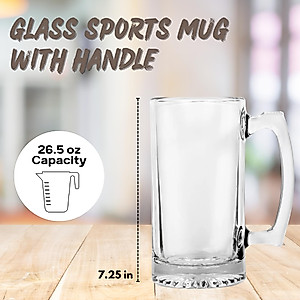 BCS Clear Glass Sports Mugs with Handles 26.5 oz for Beer Beverages Water Cocktails Coffee Drinking Glasses Cups Home Kitchen Dining Cafe Bar Restaurant Party Favor Tableware Glassware Gift Set of 4