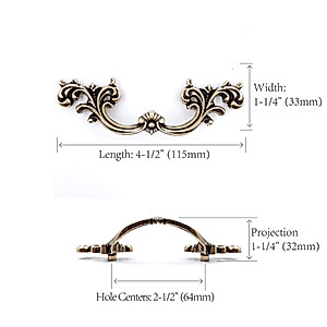 Jetland French Provincial Drawer Pulls - 6-Pack, Antique Brass, 2-1/2" Hole Centers, Vintage Shabby Chic Pulls for Dresser Nightstand Cabinet, PW1619ABR64