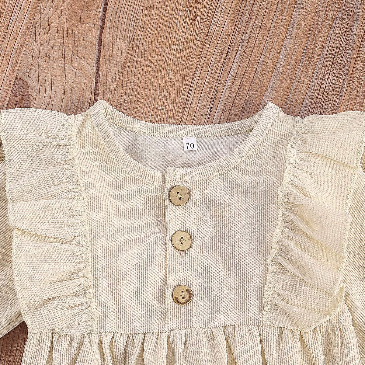 Sasaerucure Infant Baby Girl Clothes Solid Ruffle Long Sleeve Romper Bodysuit Tops One Piece Jumpsuit Fall Winter Outfit (Apricot, 0-3 Months)