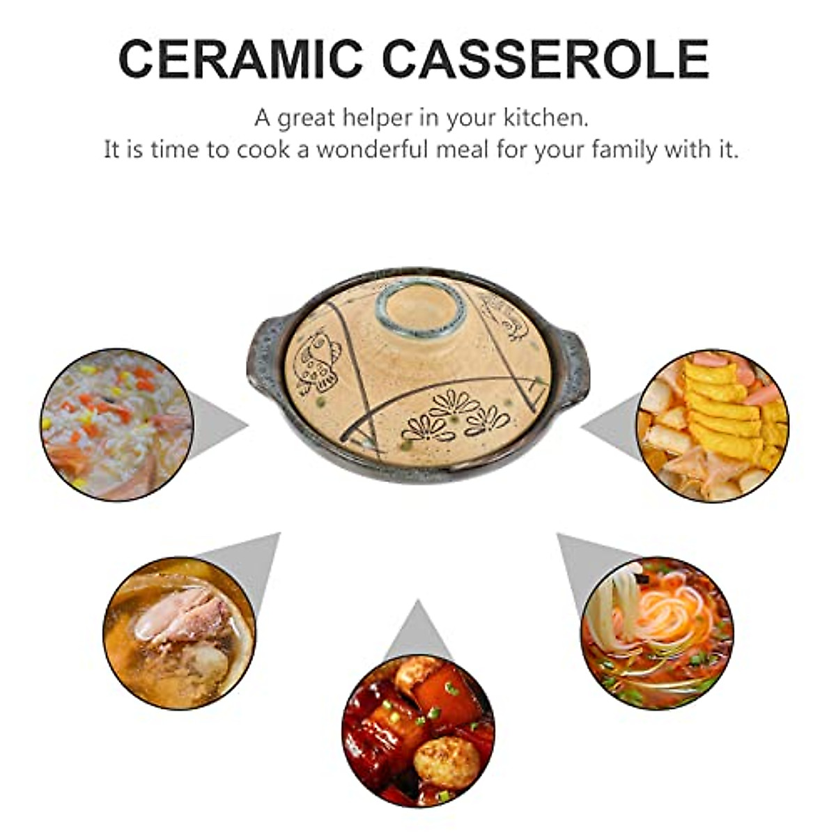 Japanese Donabe Pot Korean Soup Pot Ceramic Casserole Clay Earthenware Pot Chinese Stew Pot Soup Pot Cooking Pot Stockpot with Lid Kitchen Cookware 18cm Ceramic Stew Pot Clay Cooking Pot (Color : Ass