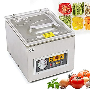 DNYSYSJ Commercial Vacuum Sealer, Tabletop Food Chamber Digital Vacuum Packing Sealing Machine Industrial Meat Vegetables Sealer Packer, Stainless Steel 110V 120W <80dB