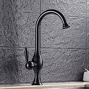 Kitchen Faucet Single Handle 360° Rotation Kitchen Sink Faucet Deck Mounted Hot and Cold Water Kitchen Faucets Brass Black Commercial Kitchen Sink Taps Heavy Duty