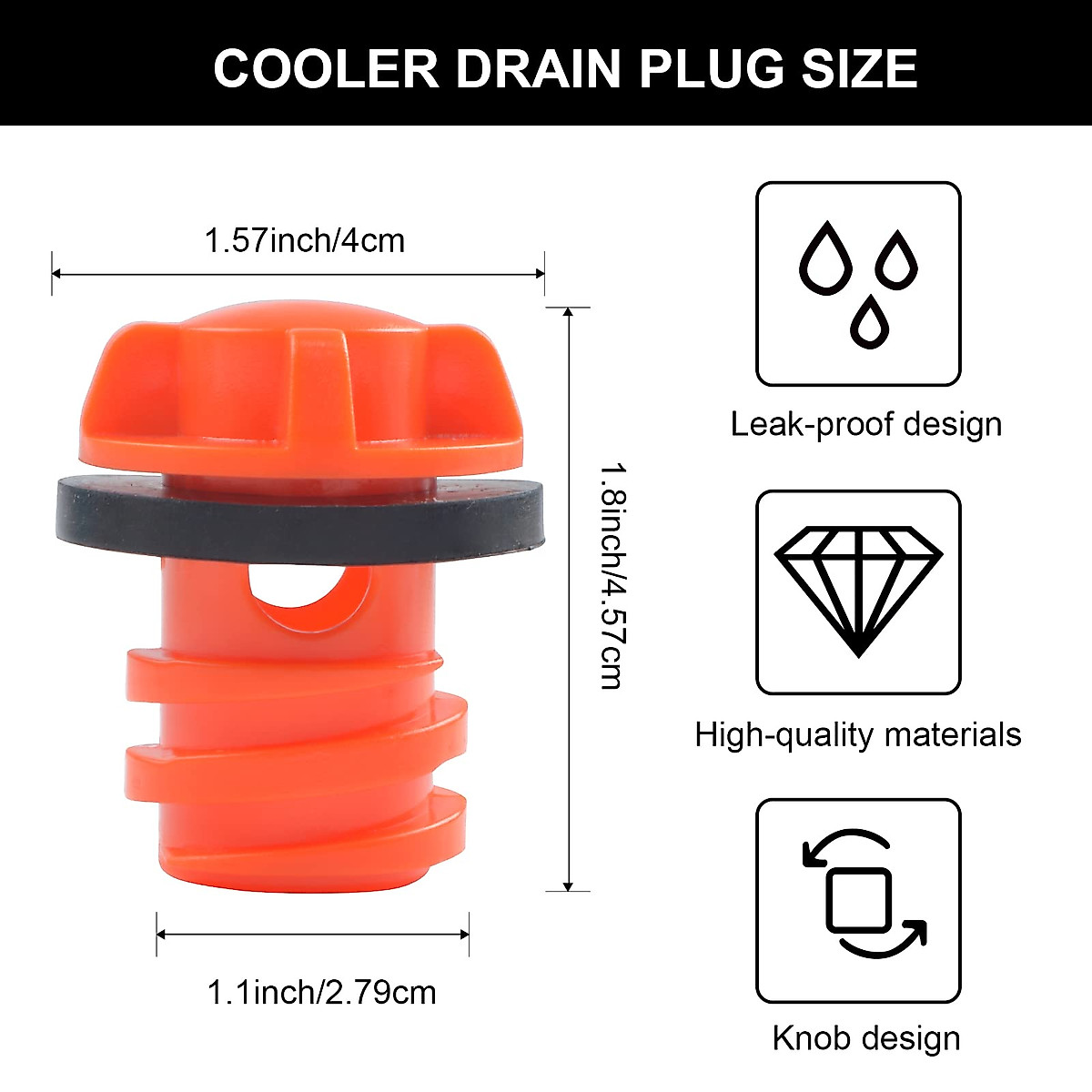 4 Pack For Yeti Cooler Plug Replacement Accessories, Yeti Drain Plug Cooler Drain Plugs Replacement Parts Compatible with Yeti's Line of Roadie, Tundra, and Tank Coolers Fit ORCA Coolers (Orange)
