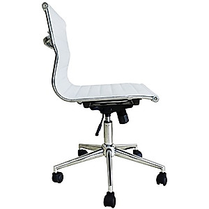 2xhome White Modern Contemporary Executive Office Chair Mid back PU Leather Arm Rest Tilt Adjustable Height With Wheels Without No Arms Lumbar Support Task Work Hotel Chrome Manager Armless Desk Guest