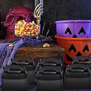 ArtCreativity Black Treat Boxes for Candy, Cookies and Party Favors - Pack of 12 Cookie Boxes, Cute Cardboard Boxes with Handles for Birthday Party Favors, Holiday Goodies