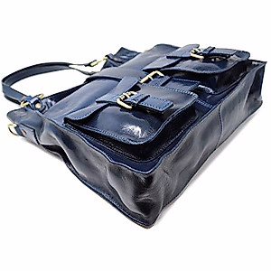 Floto Livorno Tote Bag in Natural Brown Italian Calfskin Leather (Blue)