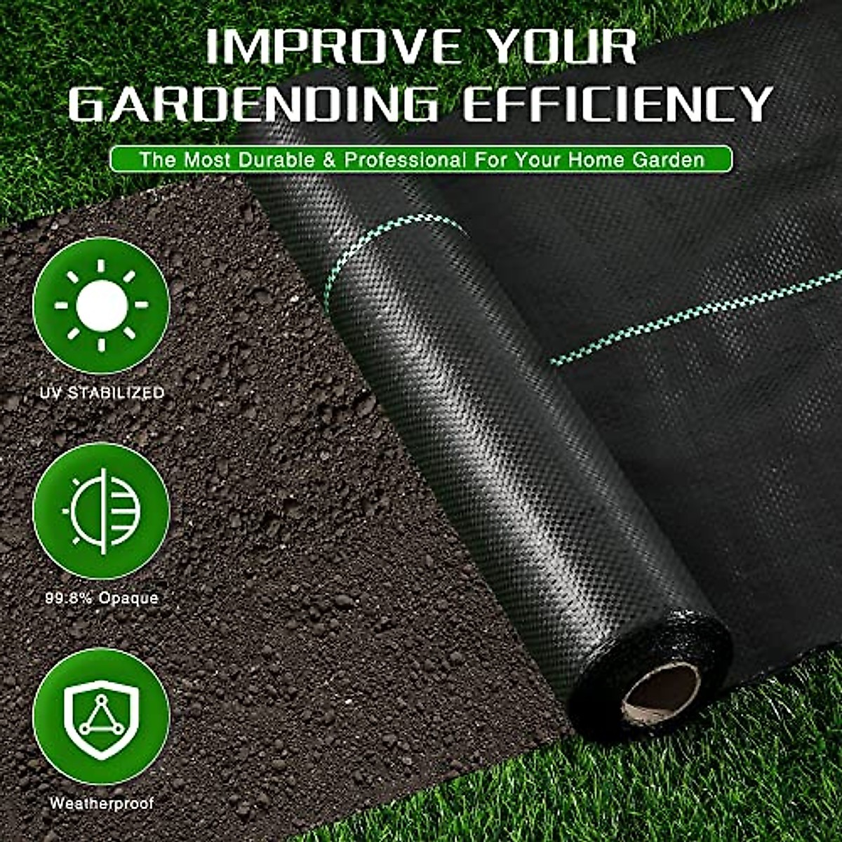 Kijamilee Weed Barrier Landscape Fabric Heavy Duty, 1.3FT x 100FT Thicken Garden Fabric Weed Mats, Weed Control Garden Cloth, Woven Geotextile Fabric for Garden Beds, Underlayment, Commercial Driveway