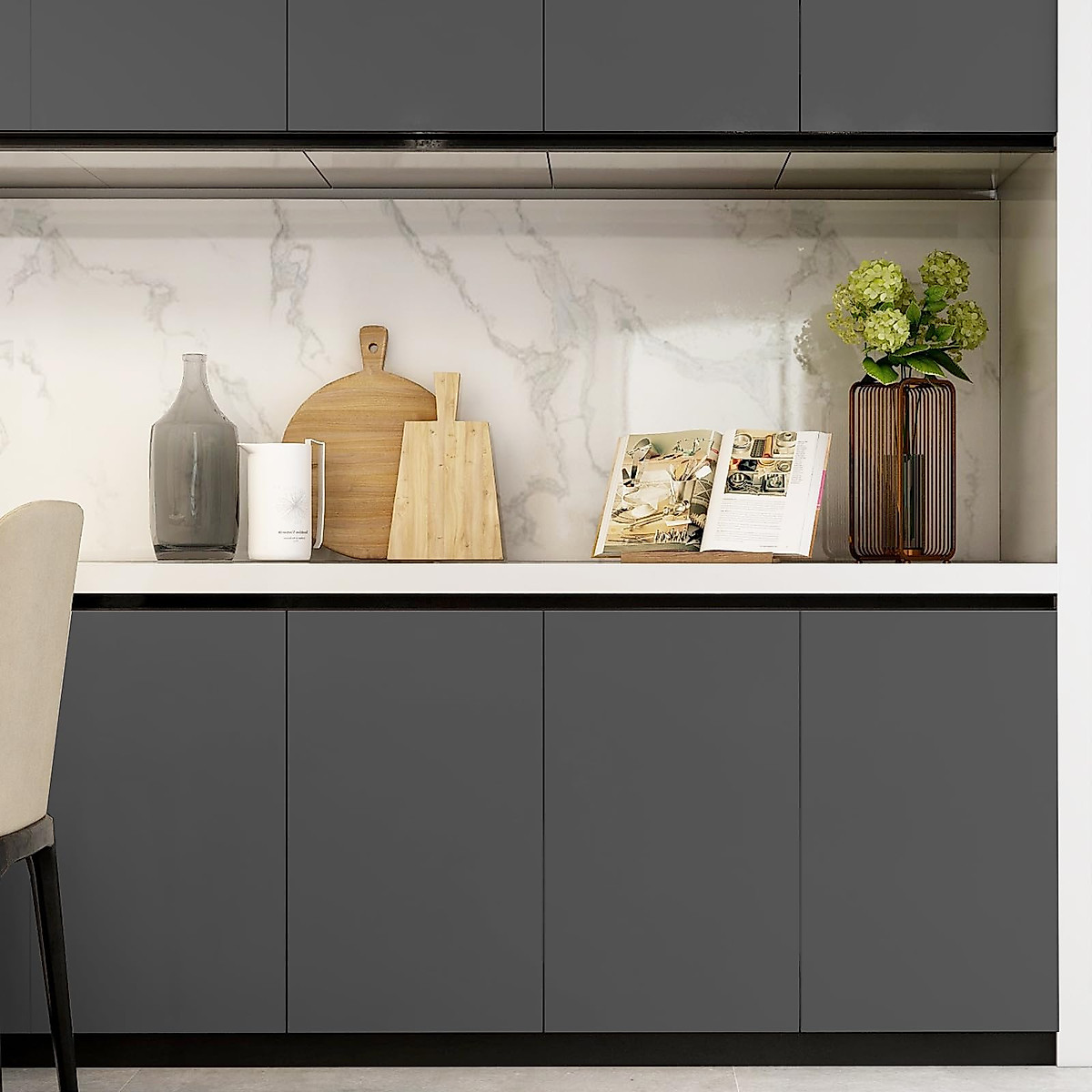 Oxdigi Black Contact Paper Peel and Stick Wallpaper for Shelf Liner Cabinet Table Drawer Door Reform Decorative Thick Self Adhesive Removable Vinyl Film 24 x 196 Inches