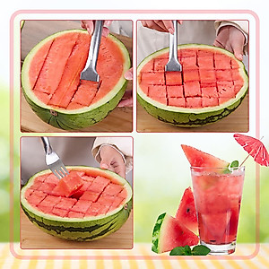 2-in-1 Watermelon Fork Slicer, Stainless Steel Watermelon Slicer Cutter Tool, Fruit Vegetable Slicer Fork Melon Cutter, Fruit Cutting Fork Slicer Kitchen Gadget for Family Parties Camping (5 PCS)