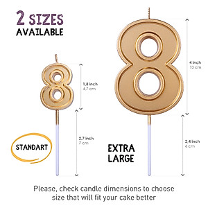 GET FRESH Number 8 Birthday Candle – Gold Number Eight Candle on Stick – Elegant Gold Number Candles for Birthday Anniversary Wedding – Perfect Baby’s 8th Birthday Candle Cake Topper – Gold 8 Candle