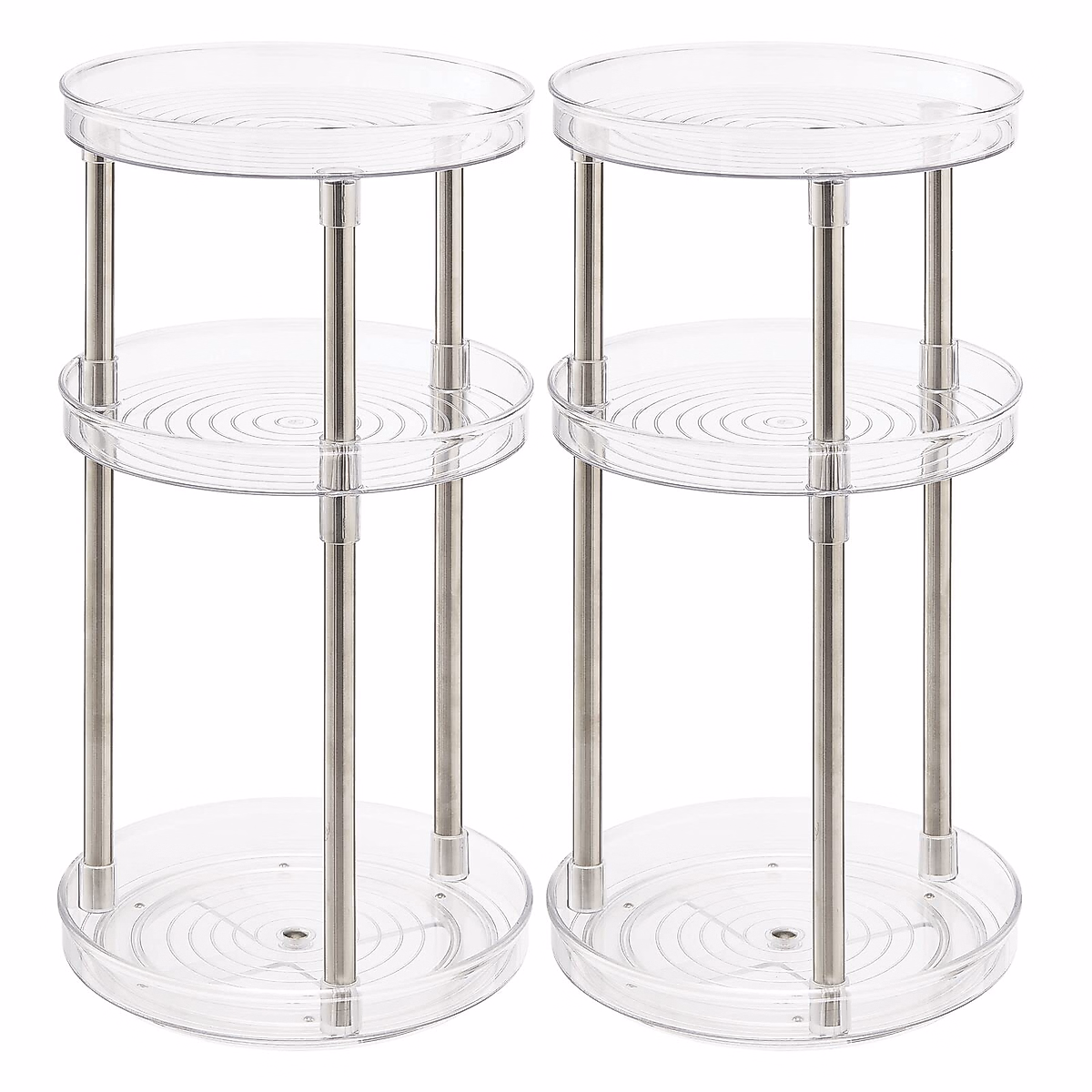 mDesign Spinning 3-Tier Lazy Susan 360 Rotating Makeup Organizer Storage Tower - Beauty Cosmetic Organization Caddy for Bathroom Vanity, Countertop, Makeup Table - Ligne Collection - 2 Pack - Clear