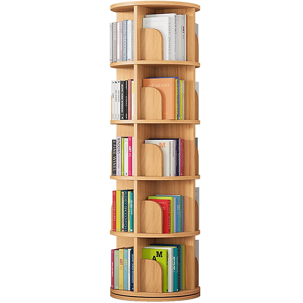 Feuusec Solid Wood Rotating Bookshelf Tower, 5 Tier 360° Display, Stackable Spinning Bookshelf for Kids & Adults, Corner Bookshelf for Small Space, Narrow Book Shelf Organizer