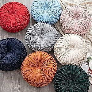 Aoruisen Grey Round Throw Pillows Velvet Round Pillow Cushion for Home Decoration Pleated Pumpkin Pillow for Home Decor Sofa and Car 13.8 inch