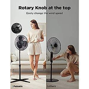 PELONIS Fan Portable 16 Inch Pedestal Fan| 3-Speed| 90° Oscillation| Adjustable Height| Standing Floor Fan for living room, bedroom, kitchen, and home office| Black, PFS40M2ABB