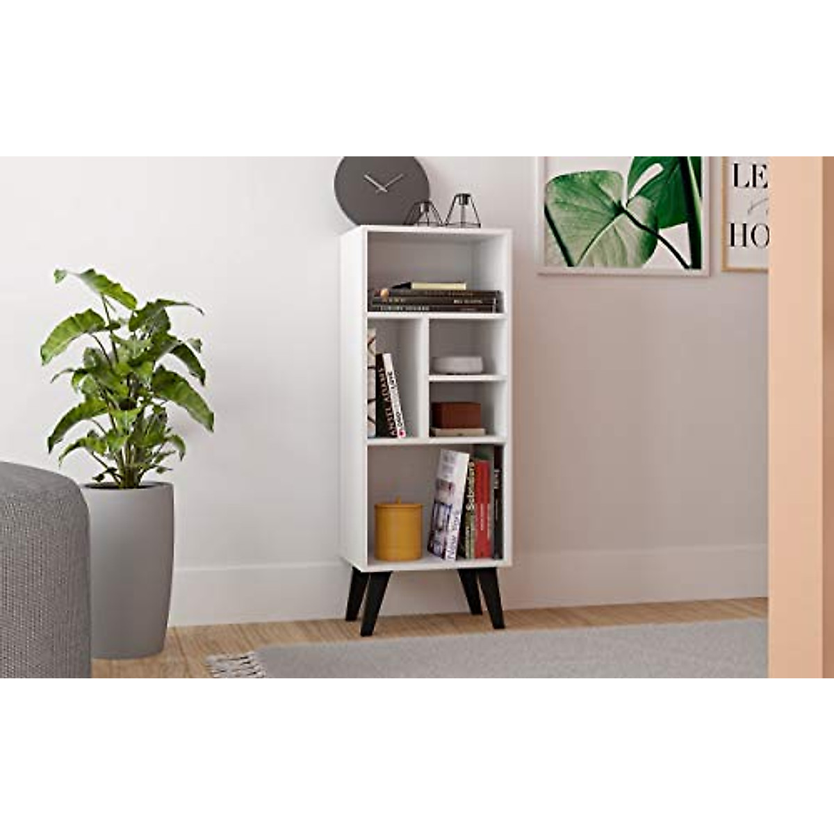 Manhattan Comfort Warren Modern Home Office 5 Shelves Mid-High Bookcase 2.0, Med, White