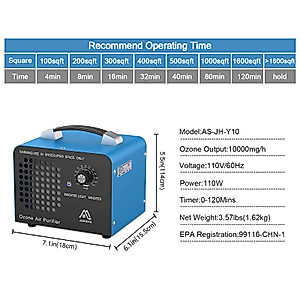 ALDIOUS Ozone Generator, 10,000mg/h High Capacity Industrial Ozone Generator Air Purifier, Commercial Ozone Generator Air Purifier, Deodorizer Ozone Machine for Rooms