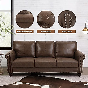 INMOZATA Leather Sofa for Living Room 80 inch Modern Couch, Tufted Cushions Upholstery Leather Couches with Nailhead Trim 3-Seater Sofa for Apartment, Lounge Room,Bedroom,Dark Brown