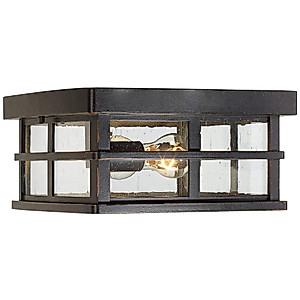 John Timberland Neri Mission Flush-Mount Outdoor Ceiling Light Fixture Oil Rubbed Bronze 12" Clear Seedy Glass for Exterior House Porch Patio Outside Deck Garage Front Door Garden Home Gazebo