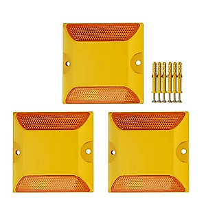 IoF 3-Pack Reflective Lane Markers Lane Reflector Reflective Road Pavement Markers (4 x 4 Inch) Asphalt Markers Suitable for Speed Bumps,Sidewalks,Crosswalks,Highways and Driveways with Anchor Bolts