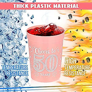 Nuenen 40 Pack 40th 50th 60th 70th Birthday Cups Birthday Stadium Cups Birthday Decorations for Men Birthday Party Favors Rose Gold Party Cups for Birthday Decorations Party Favors, 8 oz (50th)