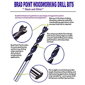 Brad Point Drill Bit Set 1/8 Inch 10Pcs Spur Point Stubby Woodworking Drill Bits