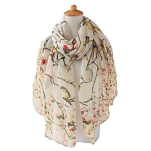 GERINLY Lightweight Scarves and Wraps Birds Florals Scarf for Women Christmas Gift Cardinal Accessories (Beige)