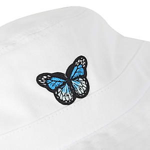 ZLYC Unisex Fashion Embroidered Bucket Hat Summer Fisherman Cap for Men Women Teens (Butterfly Pure White)