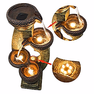 Naturefalls 40” H Modern Outdoor Fountain - 4 Crocks Outdoor Garden Fountains with Contemporary Design&LED Light for Garden, Patio, Deck, Porch, Backyard and Home Art Decor (40inches, Brown and Gray)