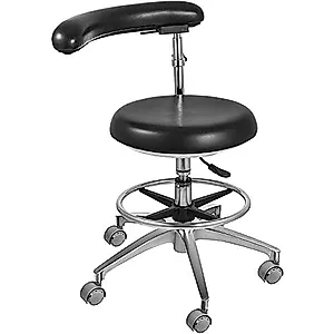 OUBO Brand Black Assistant Stool 360° Rotation Armrest Dental PU Leather Backrest Medical Office Use
